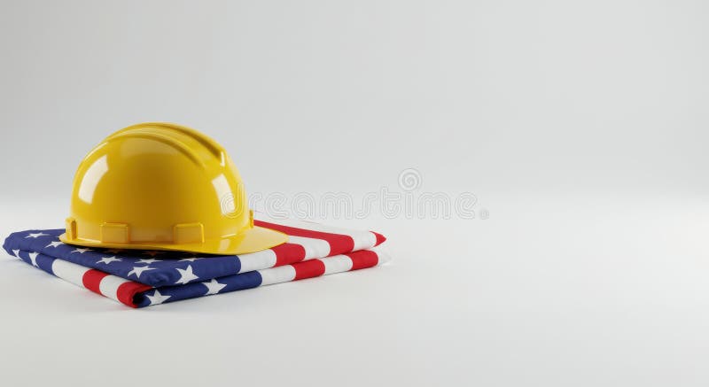 Yellow Hard Hat on Folded American Flag Symbolizing Construction and ...