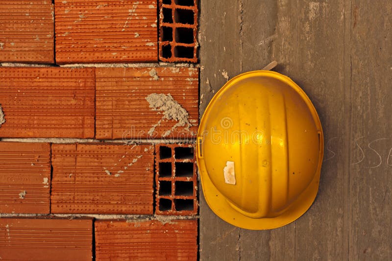 Construction Workers Yellow Hard Hat Hanging Concrete Wall Stock Photos ...