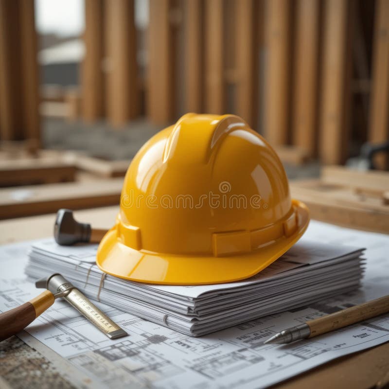 A Yellow Hard Hat Perched on Top of Stacked Building Plans, Embodying ...