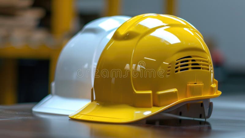 Yellow Hard Hat Placed on a Table, Suitable for Construction Concept ...