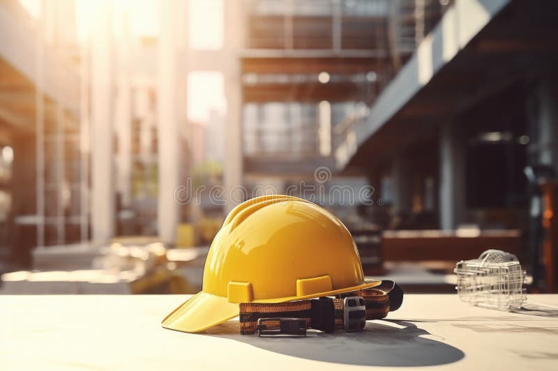 Yellow Hard Hat Placed on a Table. Suitable for Construction and Safety ...