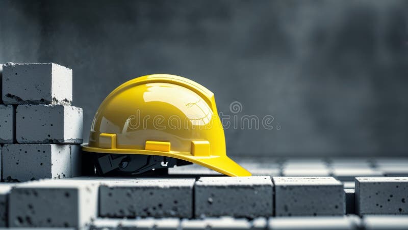 Yellow Hard Hat Resting on Construction Blocks Building Site Stock ...