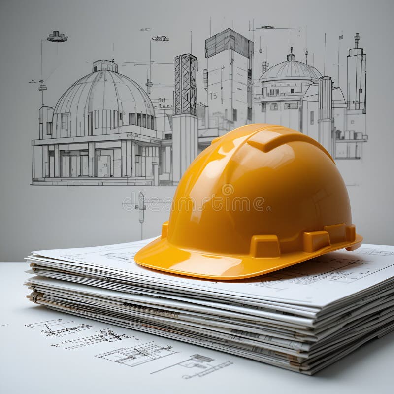 A Yellow Hard Hat Sits on Top of a Stack of Papers Stock Illustration ...