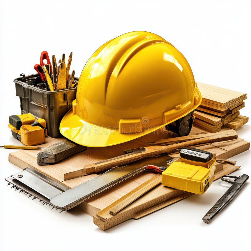Yellow Hard Hat Woodworking Tools Construction Safety Stock ...
