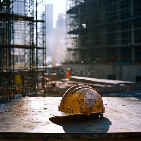 Yellow Hardhat Symbolizes Builders Dedication at Construction Site ...