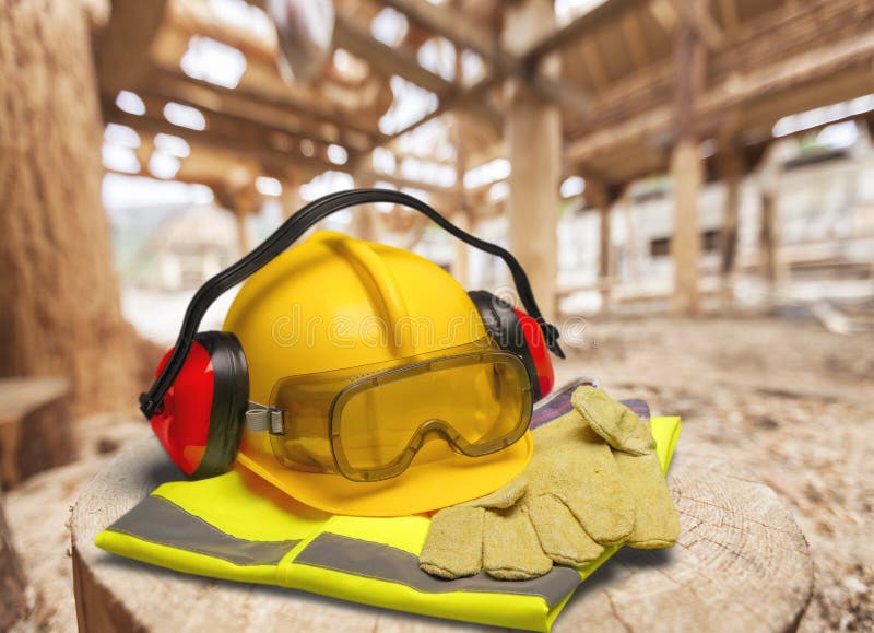 Yellow Working Hard Hat, Gloves and Work Glasses Stock Image - Image of ...