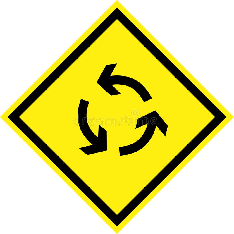Yellow Hazard Sign with Roundabout Stock Illustration - Illustration of ...