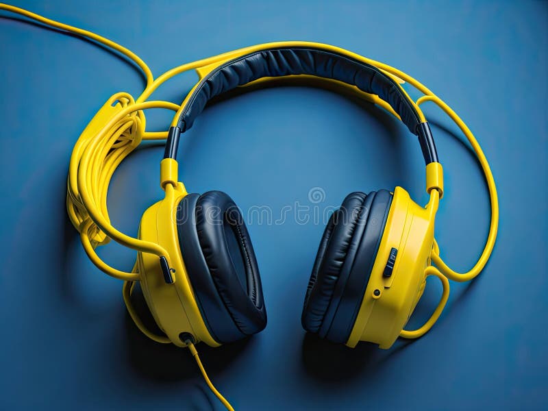 Yellow Headphones on Blue Background. Ai Generative Stock Illustration ...
