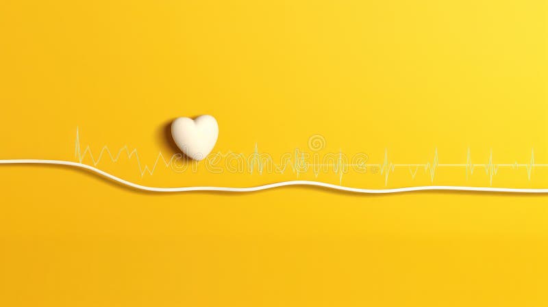 Yellow Heart on Electrocardiogram ECG with Yellow Heart, Heart Wave ...