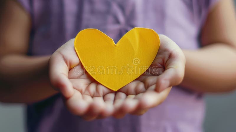 The Yellow Heart in Hands.AI Generated Image Stock Photo - Image of ...