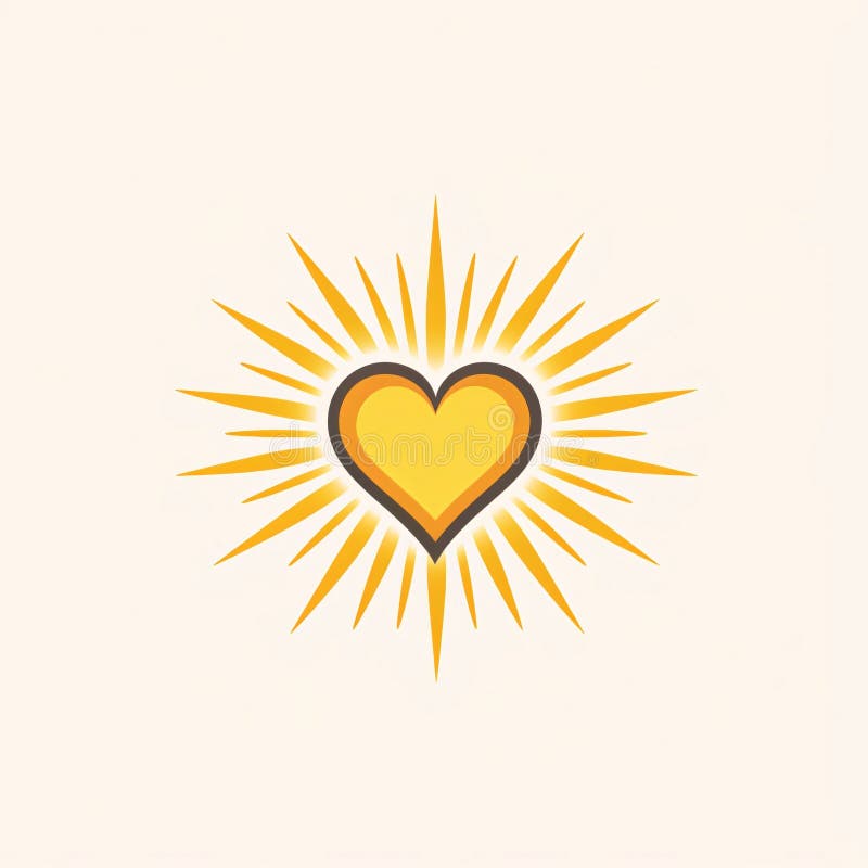 Yellow Heart with Yellow Rays, White Isolated Background, Logo Concept ...