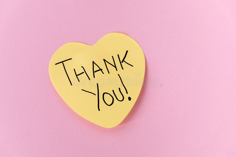 Yellow Heart-Shaped Post-it Note with "Thank You" Stock Image - Image ...