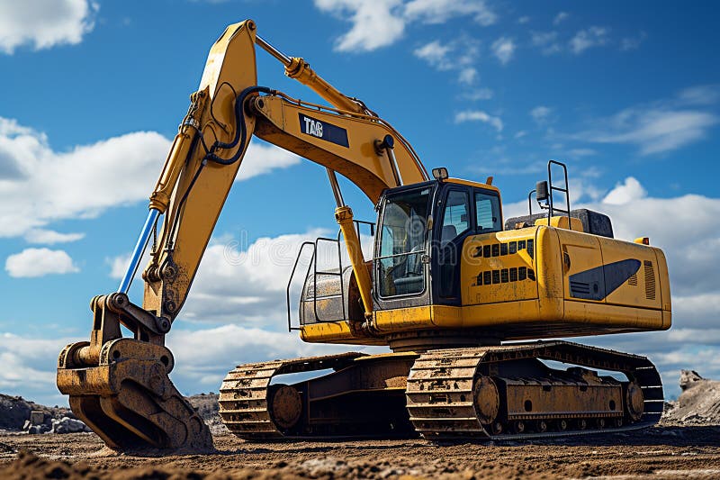 Yellow Heavy Excavator As a Machine for Digging the Ground on a ...