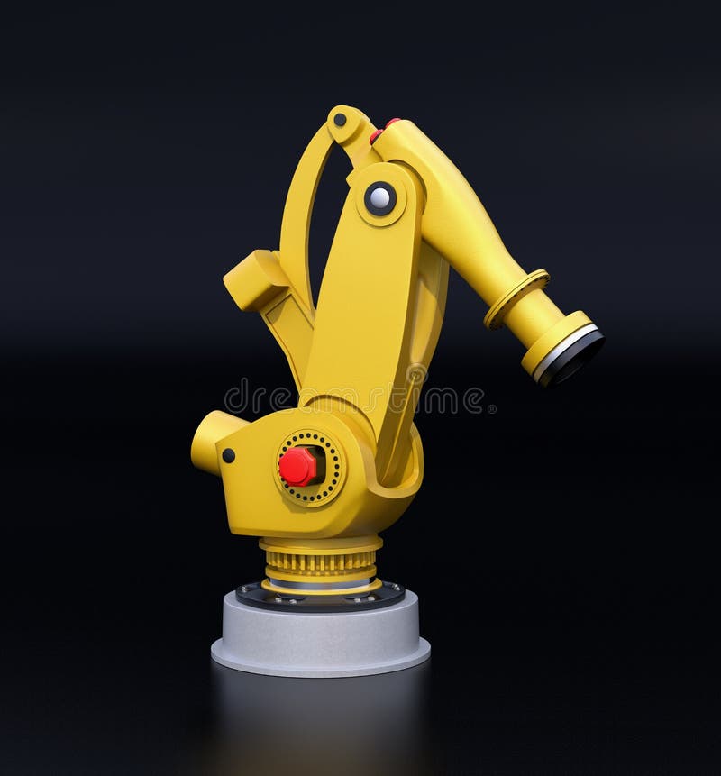 Yellow Heavyweight Robotic Arm Isolated on Black Background Stock ...