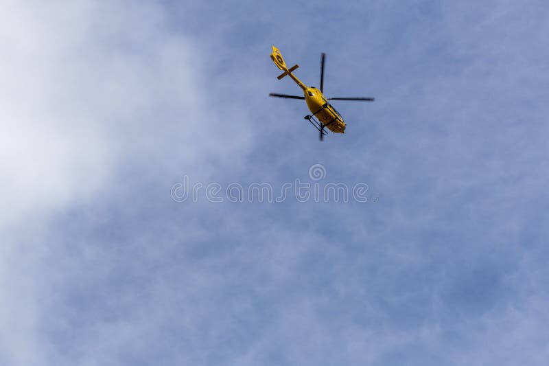 Yellow Helicopter Flying in the Blue Sky Stock Image - Image of pilot ...