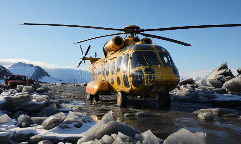 Yellow Helicopter Landing on Ice Stock Image - Image of yellow ...