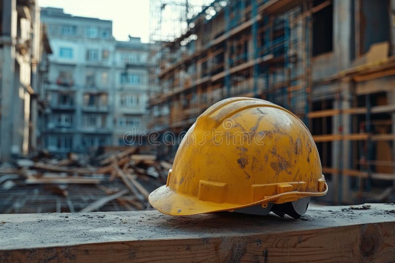 Generative Ai, Yellow Helmet in Front of House Building Project, Safety ...