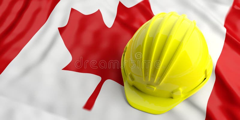 Yellow Helmet Over Canada Flag. 3d Illustration Stock Illustration ...