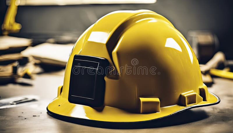 Yellow Helmet on the Table, Construction Equipments on the Table ...