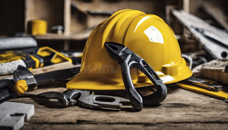 Engineer with Yellow Hard Hat Work at Cell Tower Background. Stock ...