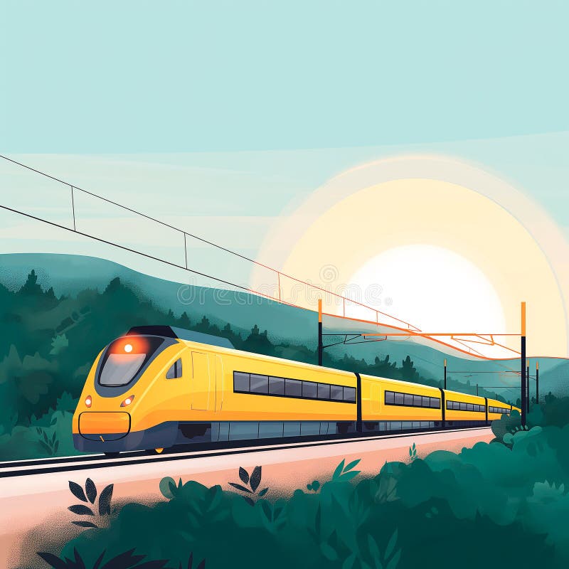 A Yellow High-speed Train at Sunset. AI Generated Stock Illustration ...