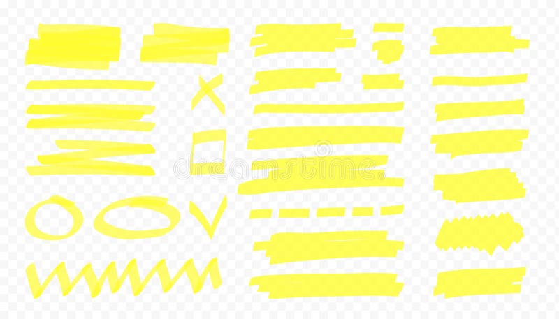 Yellow Highlight Lines. Japan Highlighter Marker Stripes. Vector Hand ...