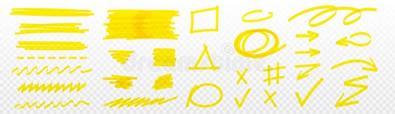 Yellow highlight marks set stock illustration. Illustration of vector ...