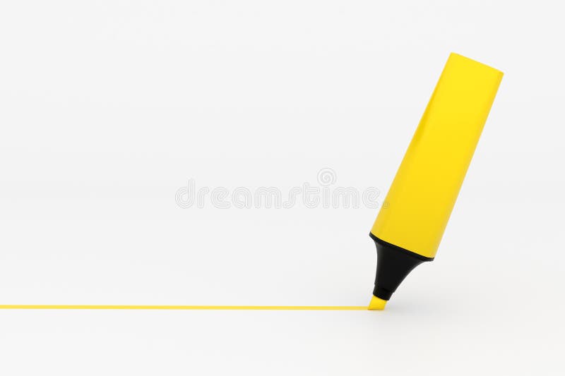 Yellow Highlighter Drawing a Straight Line on White Paper Stock ...