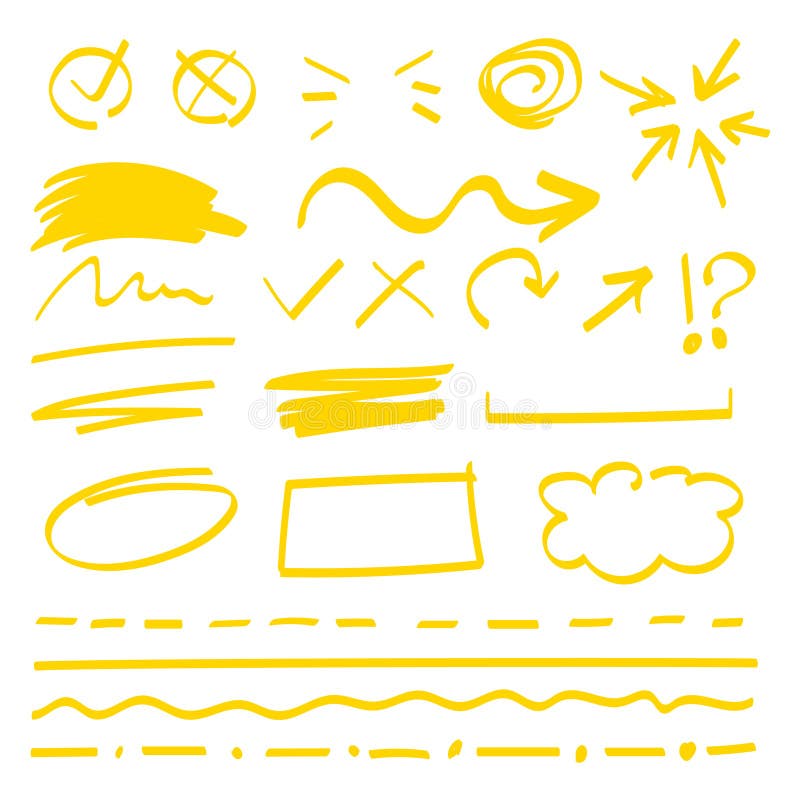 Yellow Highlighter Elements Vector Isolated Stock Vector - Illustration ...
