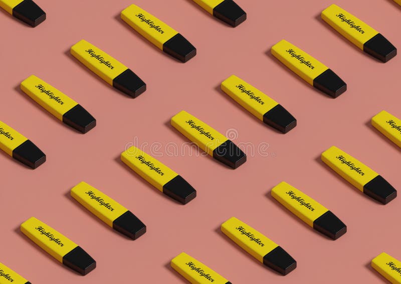 Yellow Highlighter Isometric Seamless Pattern. 3d Illustration Stock ...