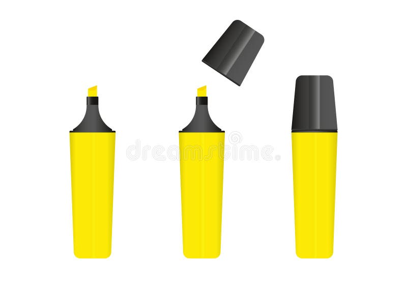 Yellow Highlighter Marker, 3 Versions of Marker in Yellow Color Stock ...