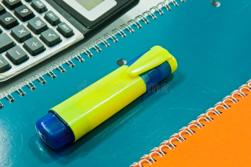 Yellow Highlighter on Notebook Stock Photo - Image of color, bright ...