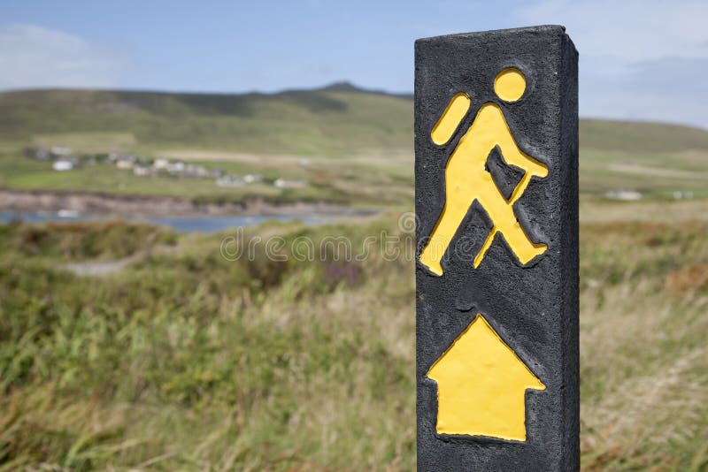 Yellow Hiking Sign stock image. Image of ramble, irish - 64285799