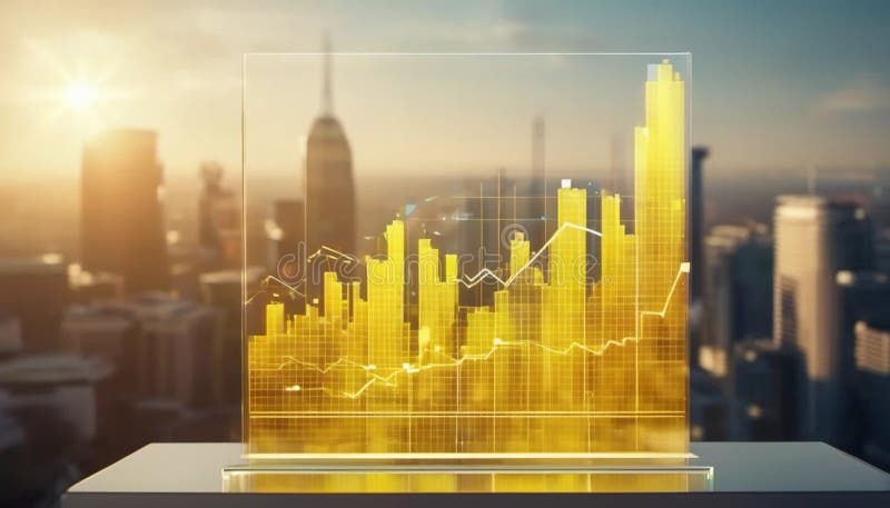 Yellow Hologram of Vertical Business Chart in Modern Space. Stock ...