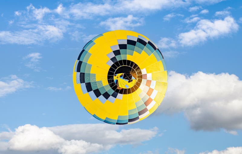 Yellow Hot Air Balloon is Flying in the Blue Sky. Stock Image - Image ...