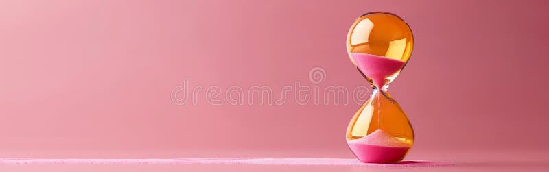 A Yellow Hourglass Filled with Pink Sand Sits on a Pink Surface Stock ...