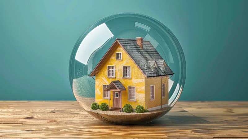 A Yellow House is Inside a Glass Bubble Stock Photo - Image of sphere ...