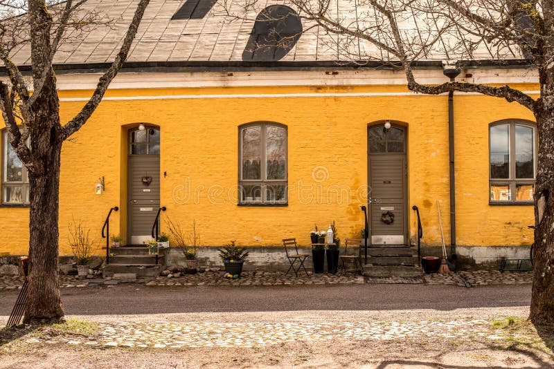 Yellow house stock photo. Image of yellow, sunny, doors - 79607646