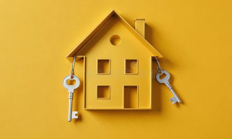 Yellow House-shaped Object with Chimney and Two Keys Attached To Its ...
