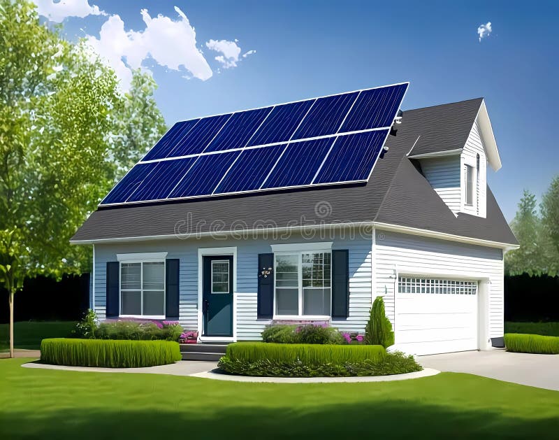 A Yellow House with a Solar Panel on the Roof Stock Illustration ...