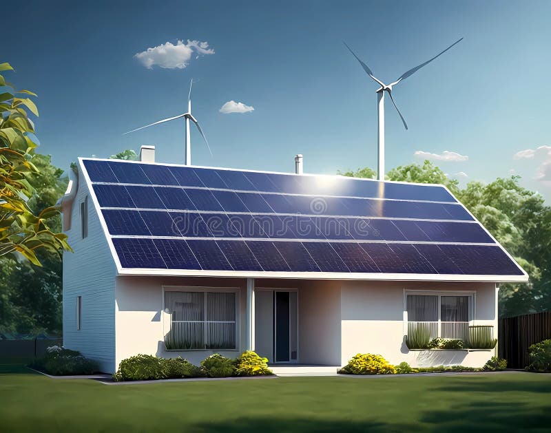 A Yellow House with a Solar Panel on the Roof Stock Illustration ...