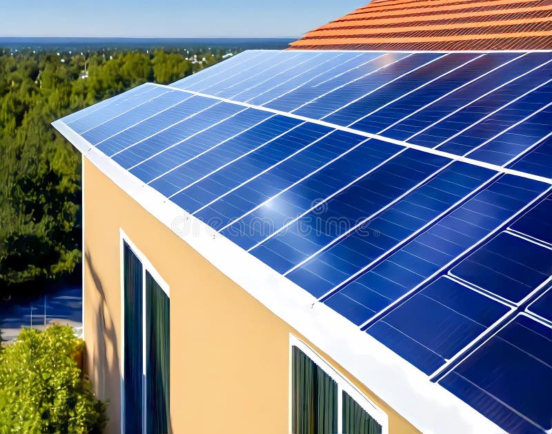 A Yellow House with a Solar Panel on the Roof Stock Illustration ...