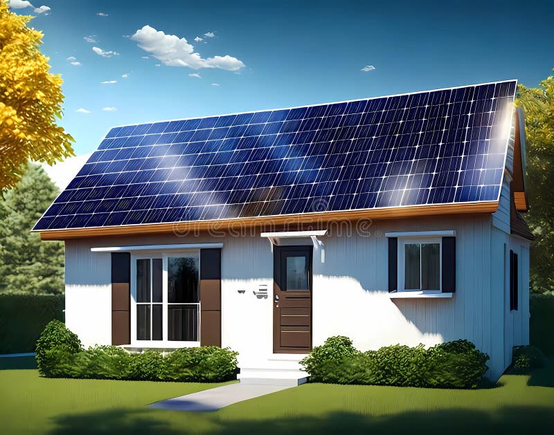 A Yellow House with a Solar Panel on the Roof Stock Illustration ...