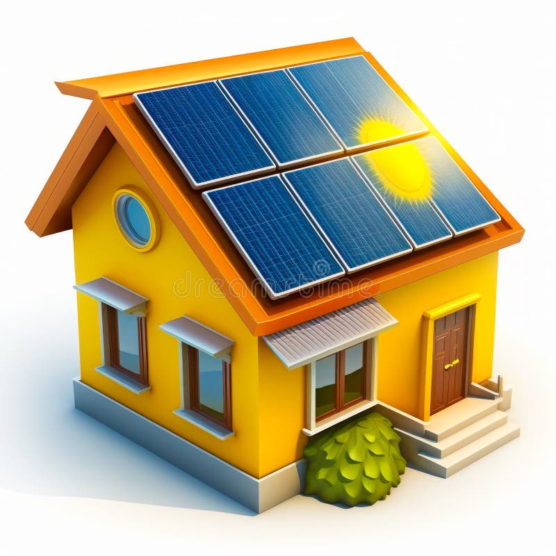 Yellow House with Solar Panels on the Roof. Generative AI Stock ...