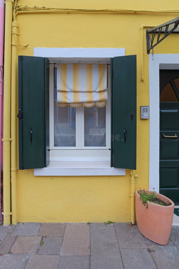 Yellow House Window stock image. Image of facade, strapped - 193971911