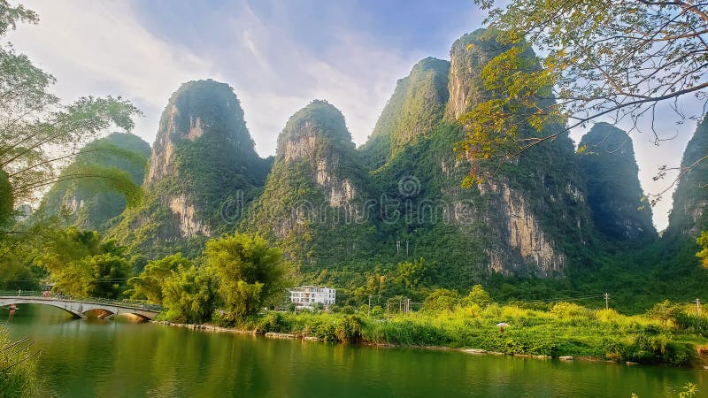 Yellow Huangshan Mountains by the River in China Stock Image - Image of ...