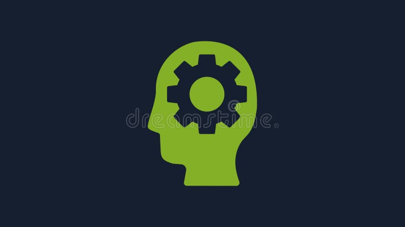 Yellow Human Head with Gear Inside Icon Isolated on Blue Background ...