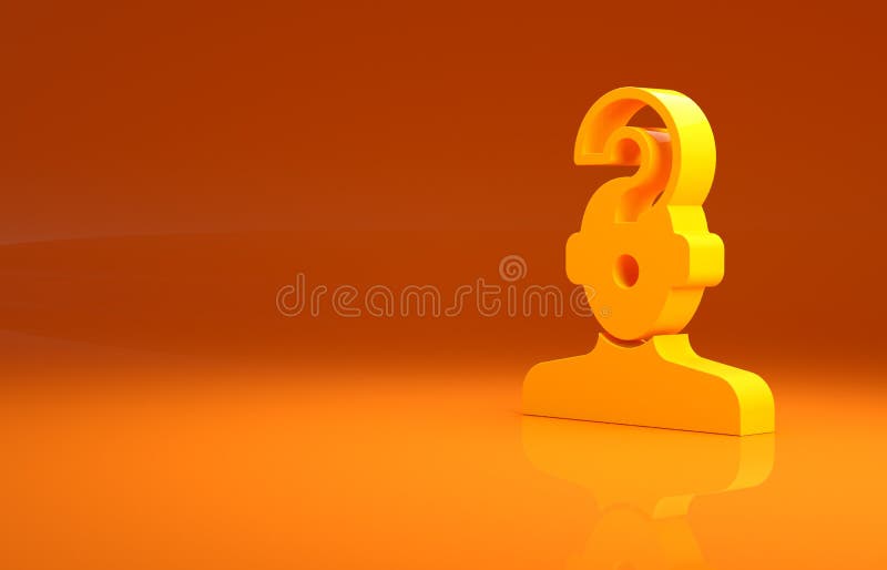 Yellow Human Head with Question Mark Icon Isolated on Orange Background ...