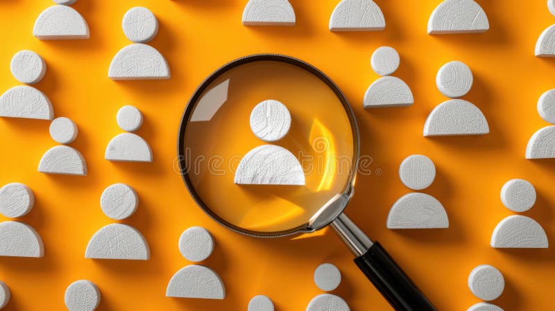Yellow Human Icon in Magnifying Glass for CRM Customer Focus Stock ...