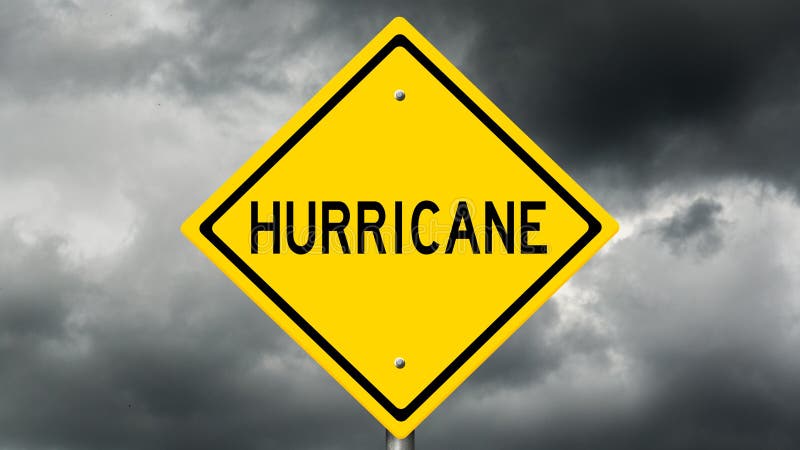 Yellow Hurricane Sign and Dark Clouds Stock Image - Image of clouds ...